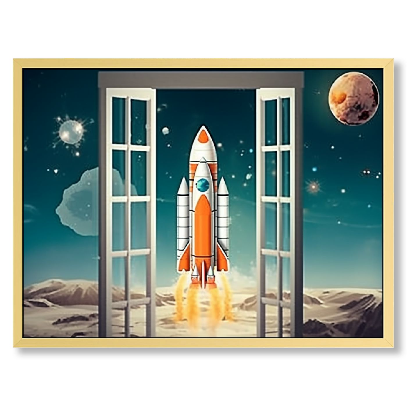 Chilfamy Outer Space In Window View Wall Art, Boys Space Theme Posters ...