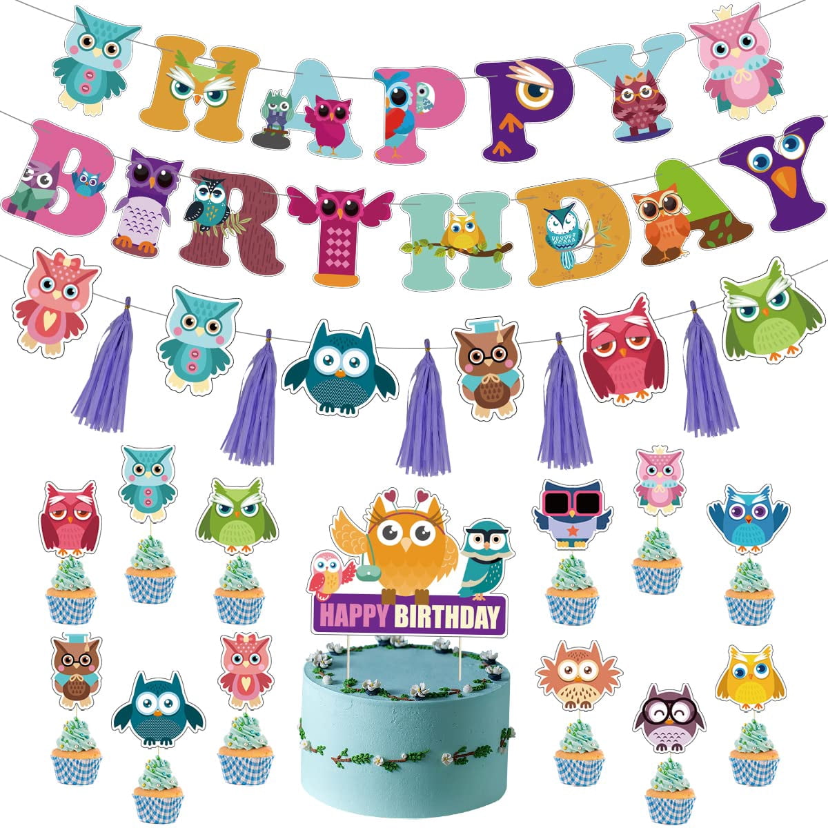 Chilfamy Owl Birthday Decorations KEF16 - Cute Owl Theme Supplies with ...