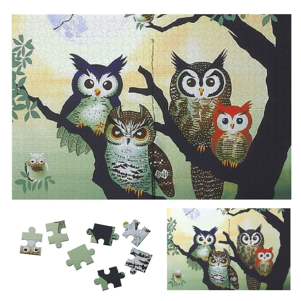 Chilfamy Owls Family Moon Wooden Jigsaw Puzzle for Adults and Kids ...