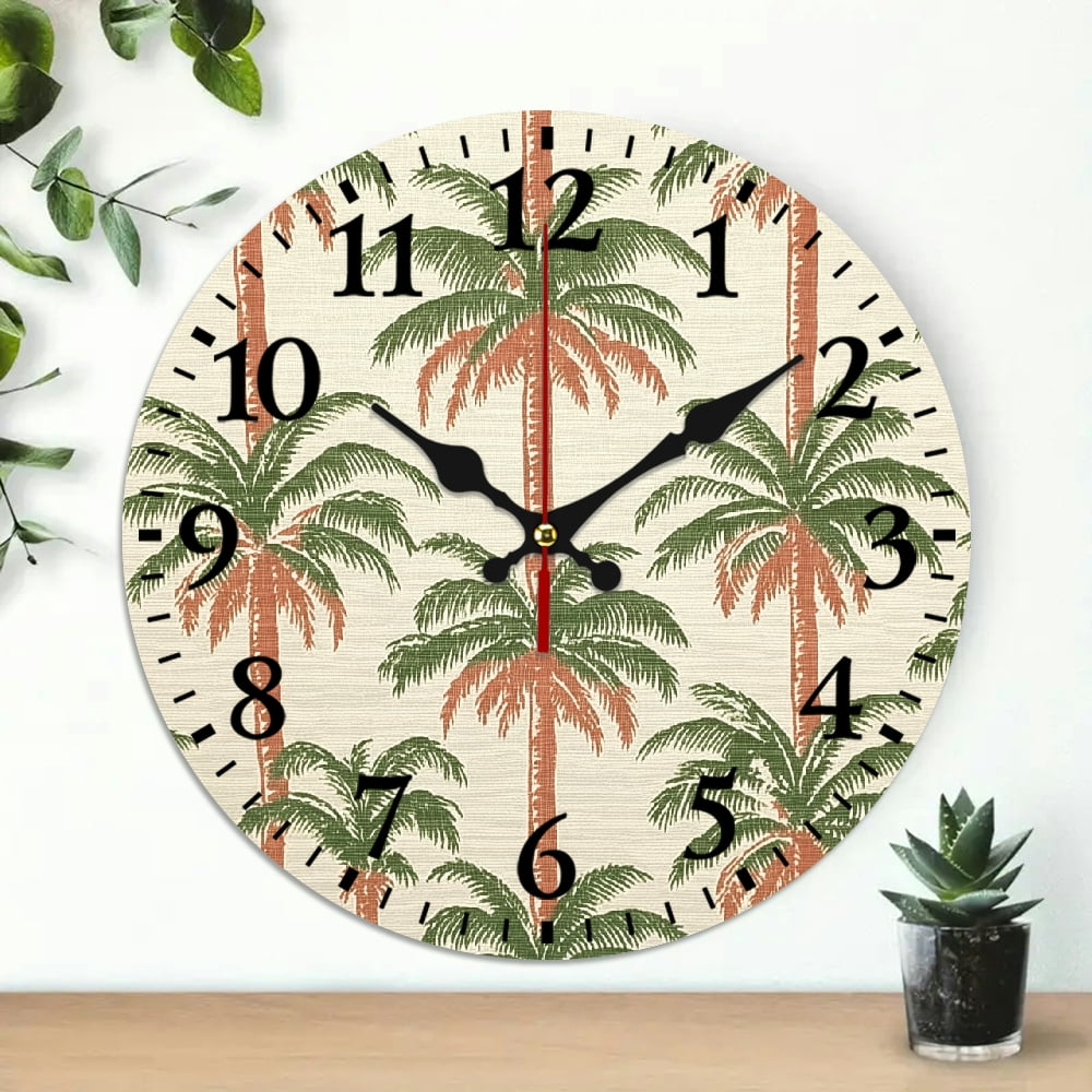 Chilfamy Palm Tree Pattern Wall Clock for Living Room, Silent ...