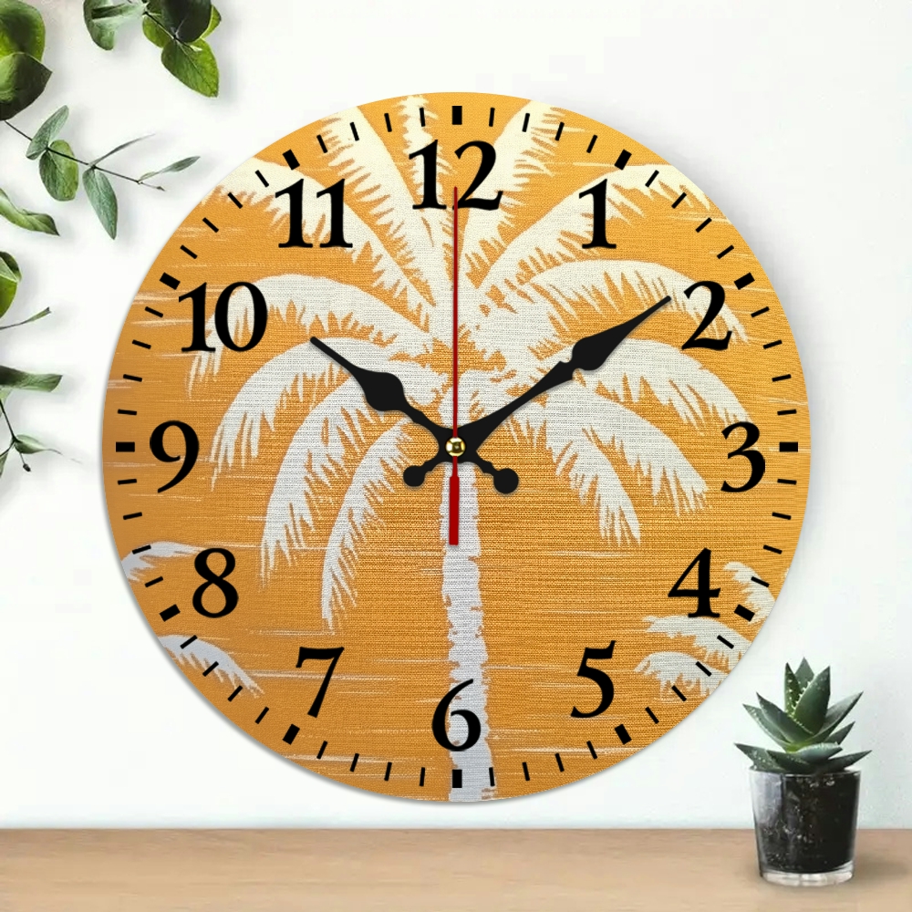 Chilfamy Palm Tree Round Wooden Wall Clock Decor Silent Mechanical ...