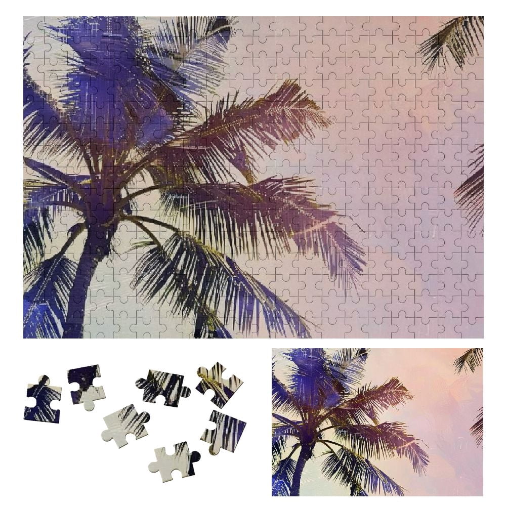 Chilfamy Palm Tree Sunset Wooden Unique Shapes Jigsaw Puzzle ...