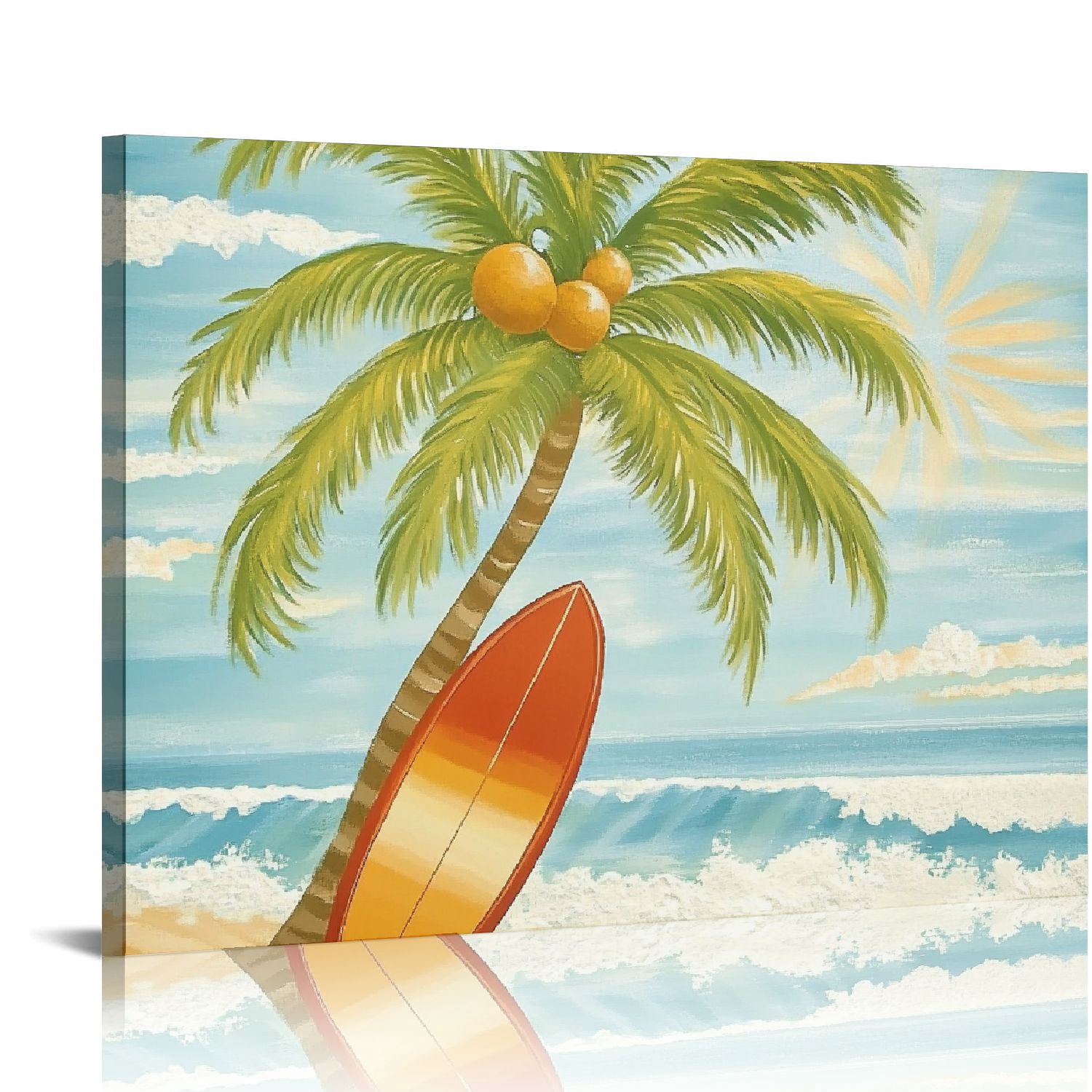 Chilfamy Palm Tree Surfboard Beach Wall Decor for Home and Office Art ...