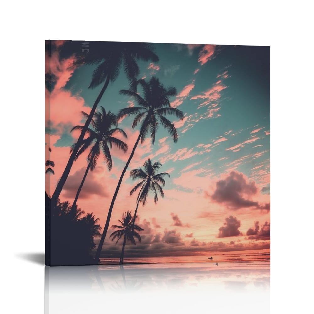Chilfamy Palm Tree Surfboard Sky Wall Decor Canvas Print Art 16x16in ...