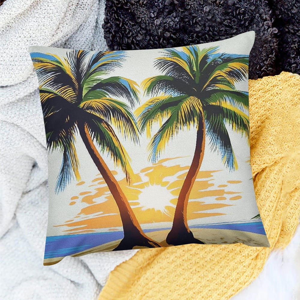 Chilfamy Palm Tree Throw Pillow Cushion Cover, Colorful Cartoon ...