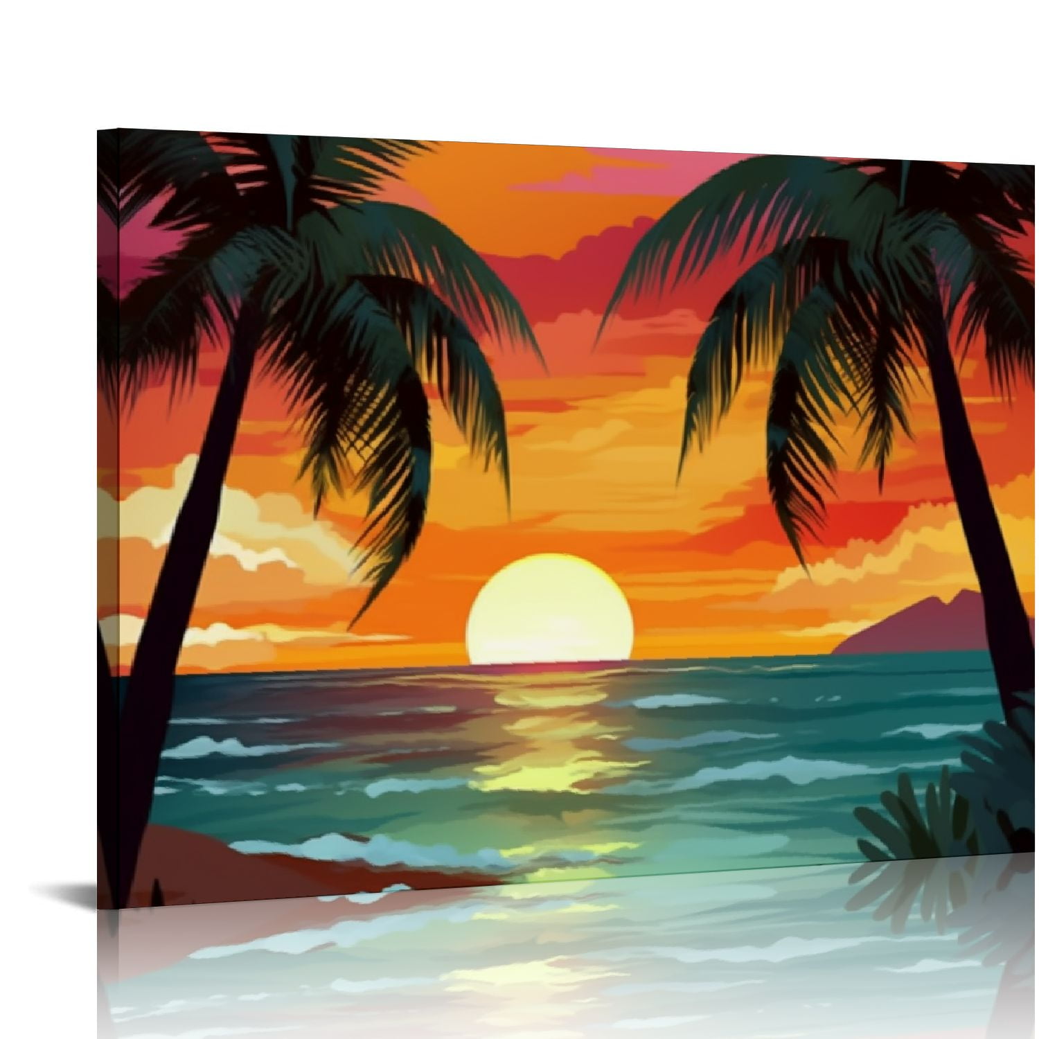 Chilfamy Palm Trees Sea Sunset Wall Art Print On Canvas Ready To Hang ...