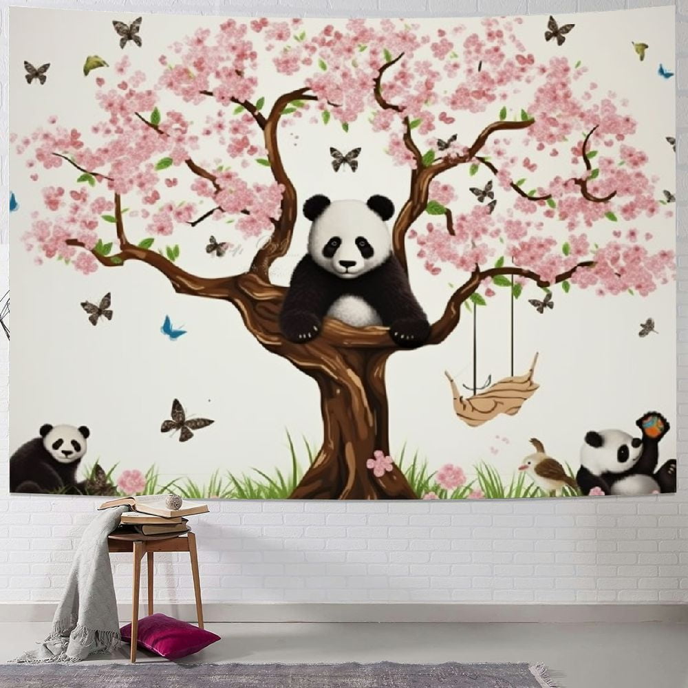 Chilfamy Panda Wall Decal Cherry Blossom Wall Art Stickers for Living ...