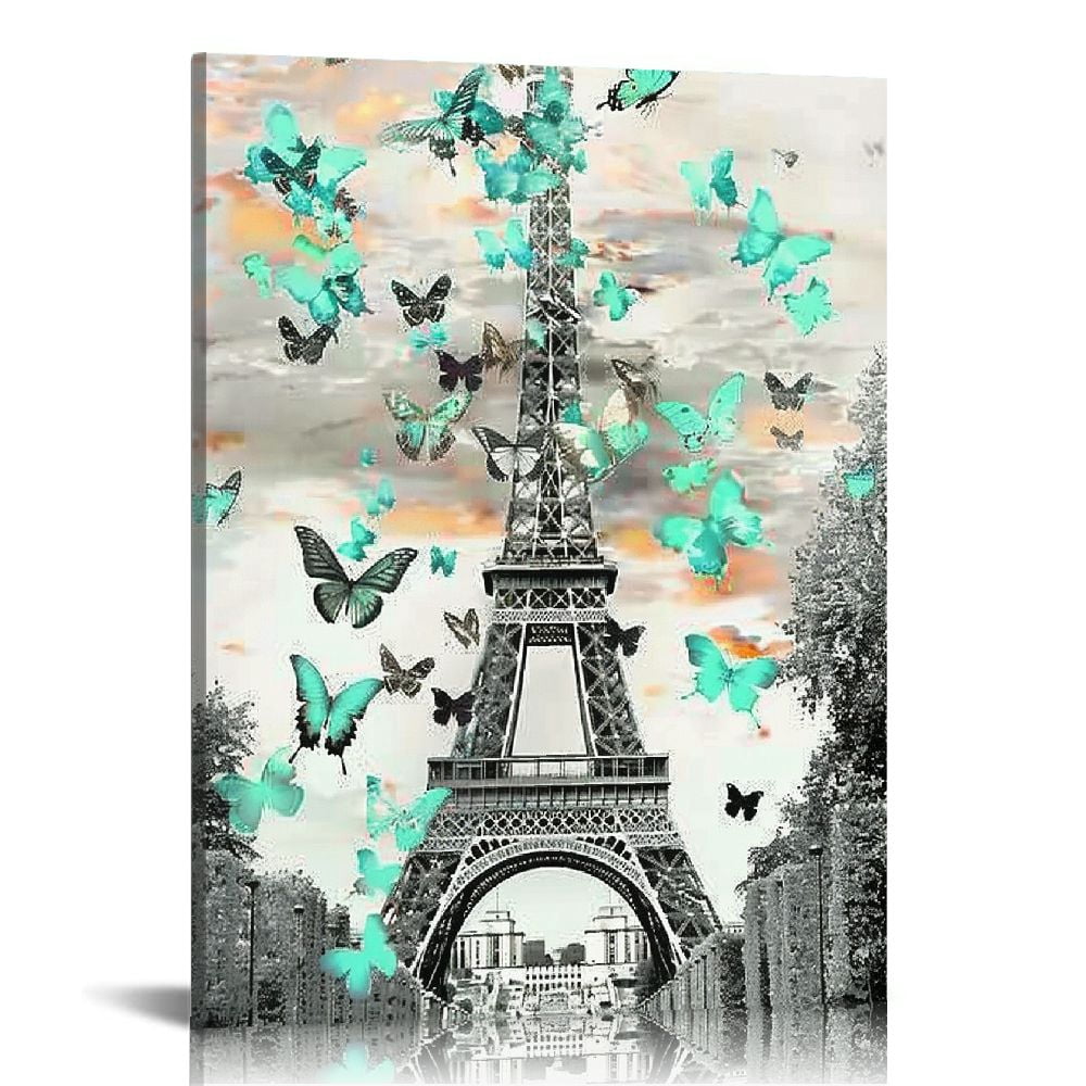 Chilfamy Paris Eiffel Tower Decor for Bedroom with Butterflies Art ...