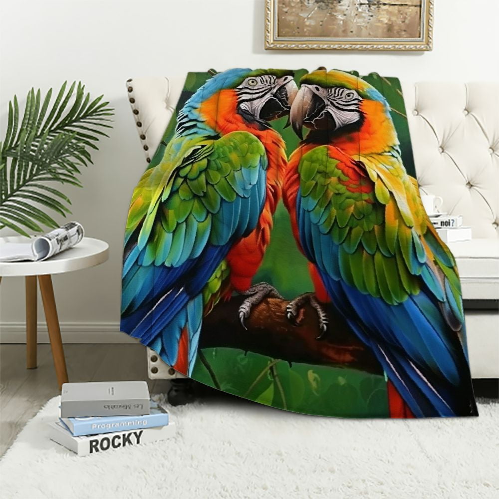 Chilfamy Parrot Blanket Leaves Birds Macaws Blanket Soft Fuzzy Plush ...