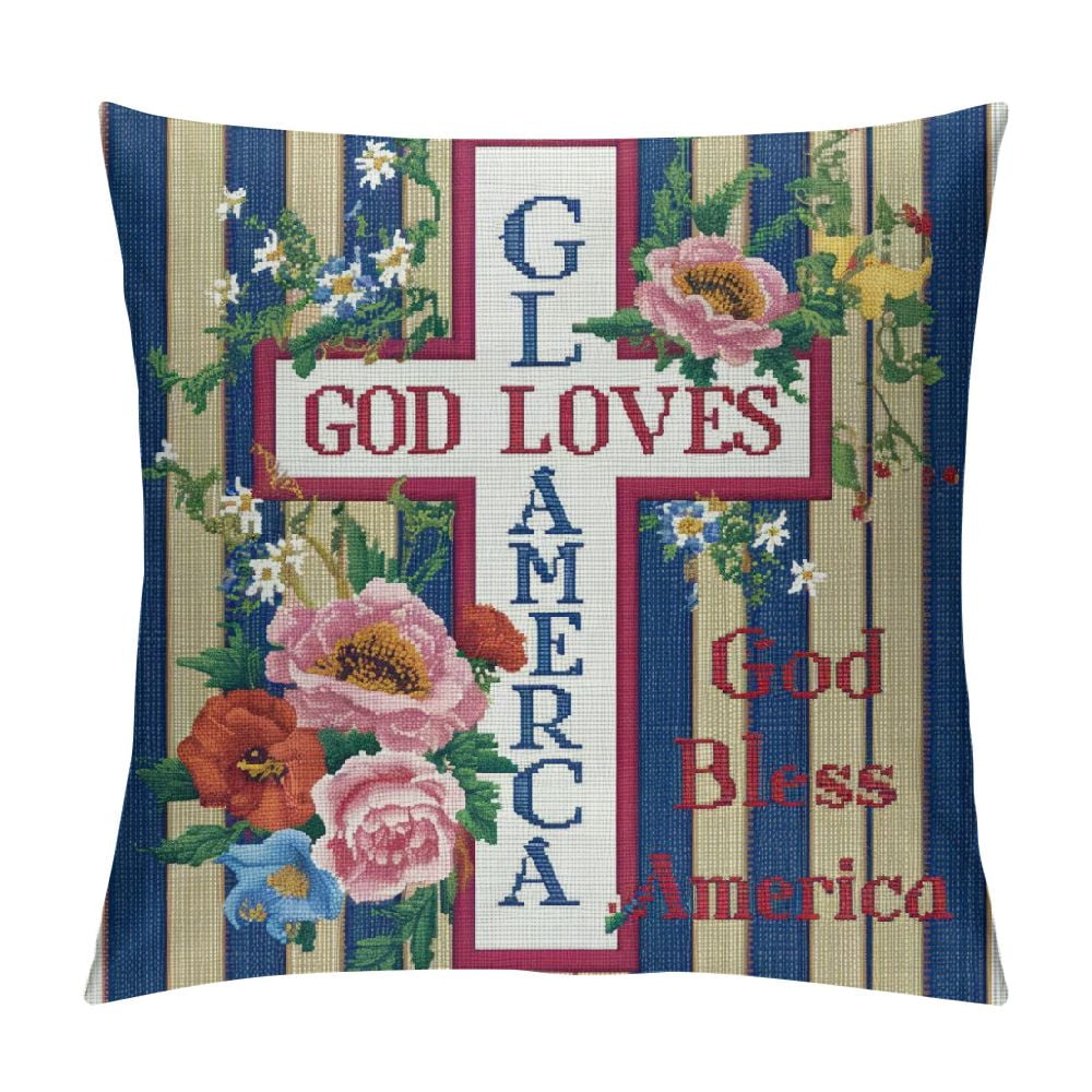 Chilfamy Patriotic Pillow Cover God Bless America 4th of July Decor ...
