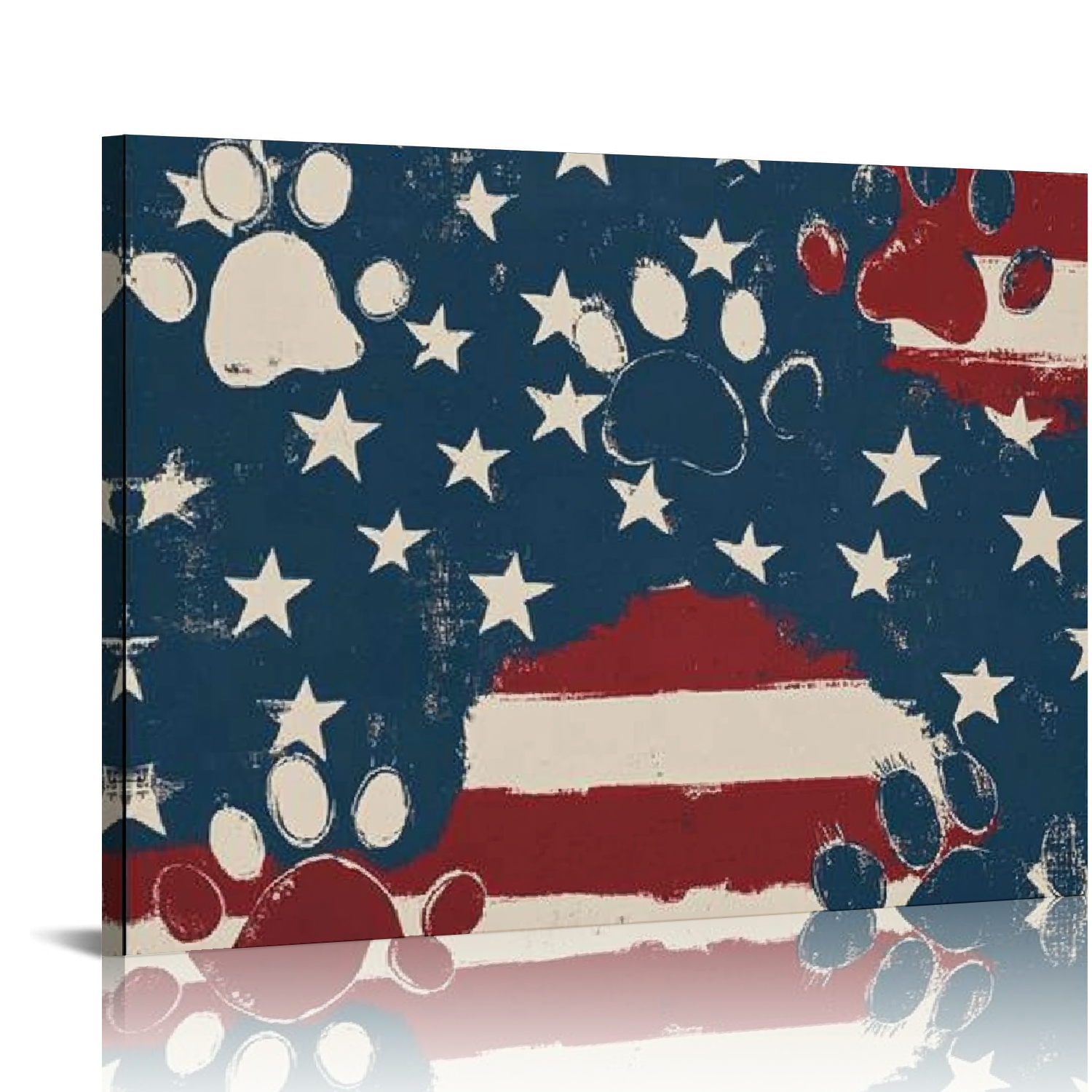 Chilfamy Paw Prints Stars Stripes Canvas Wall Art Ready To Hang 16x12in ...
