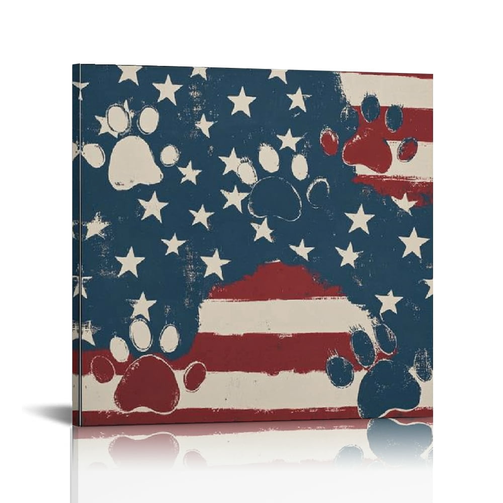 Chilfamy Paw Prints Stars Stripes Wall Decor Canvas Print Art 12x12in ...