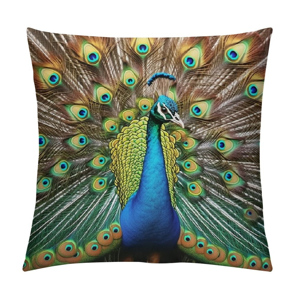 Chilfamy Peacock Feathers Pillow Cases Short Plush Square Design ...