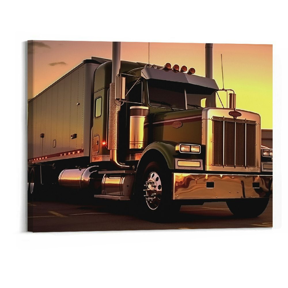 Chilfamy Peterbilt Semi with Trailer Big Rig Truck Poster Canvas ...