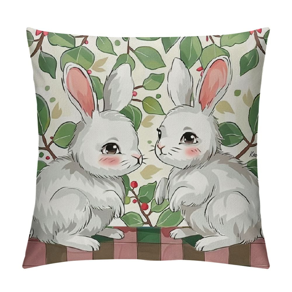 Chilfamy Pillow Covers - Rabbit Design with Eucalyptus Leaves and Hello ...