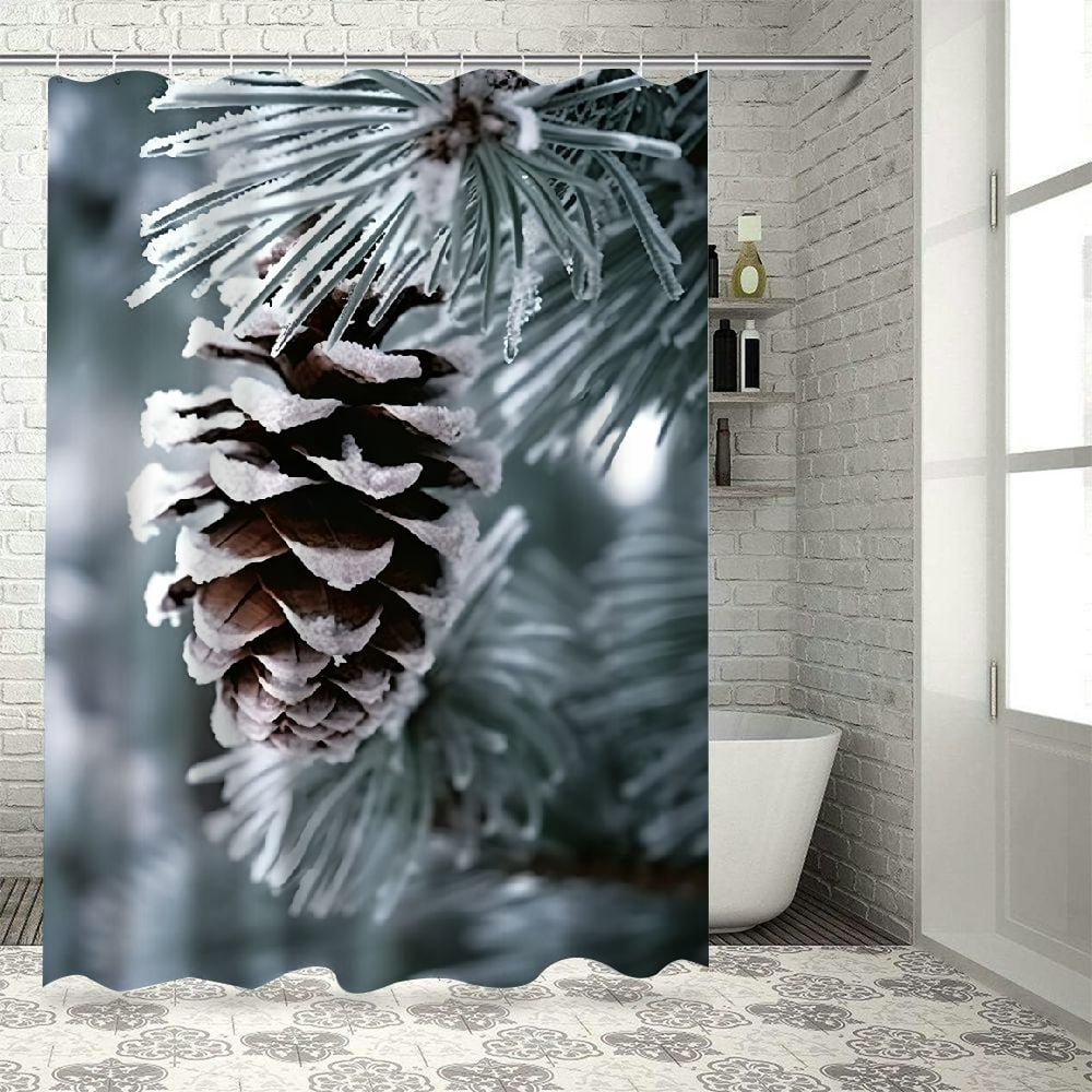 Chilfamy Pine Cone Pine Tree Branch Snow Shower Curtain with Hooks ...
