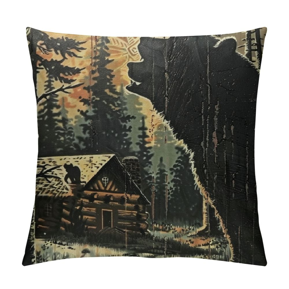 Chilfamy Pine Trees Throw Pillow Cover Bear Paw Pillow Cover for Boys ...