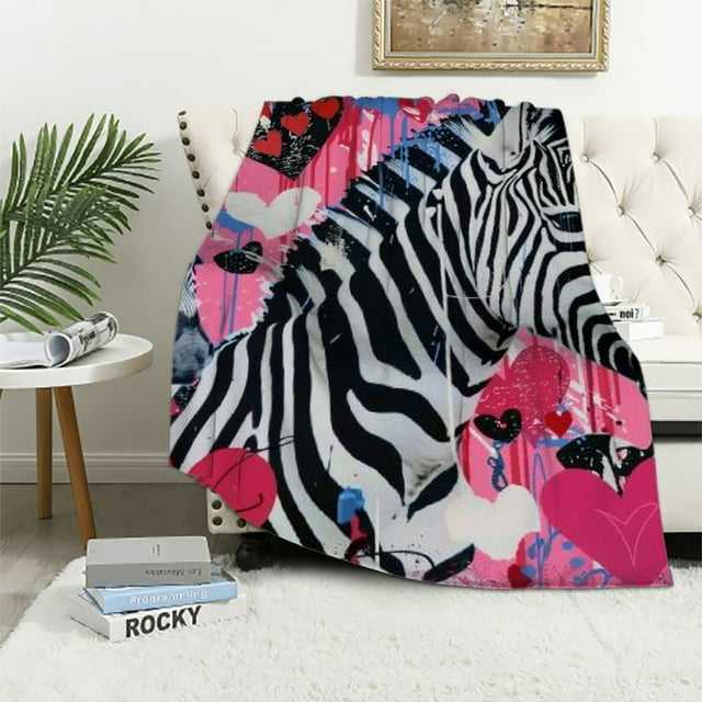 Chilfamy Pink and Black Zebra Print Flannel Blanket Super Soft Zebra ...