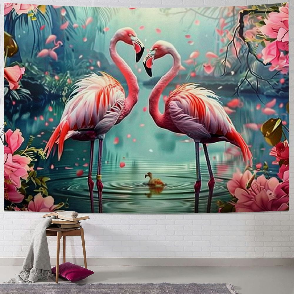 Chilfamy Pink Flamingo Tapestry Tropical Bird and Pink Floral in ...