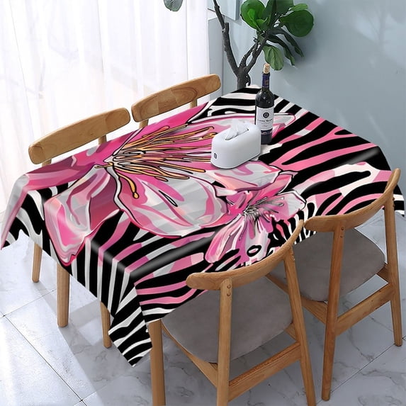 Chilfamy Pink Flower Zebra Print Rectangle Dining Tablecloth, Washable ...