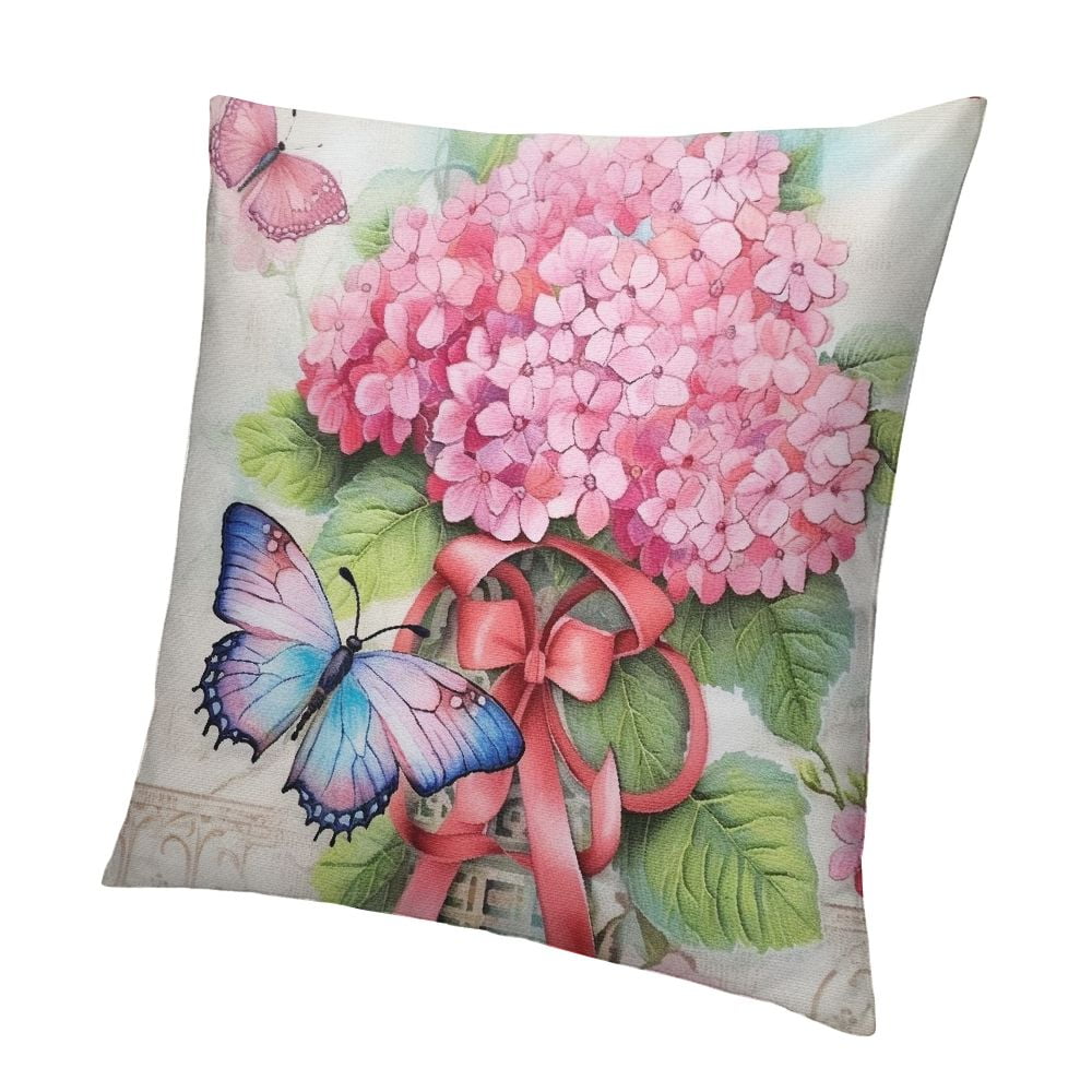 Chilfamy Pink Hydrangea Pillow Cover Watercolor Floral Garden Plants ...