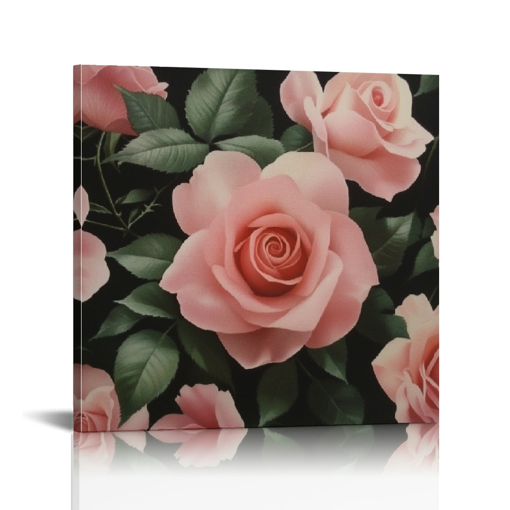 Chilfamy Pink Roses Leaves Canvas Wall Art Ready To Hang Home Decor ...