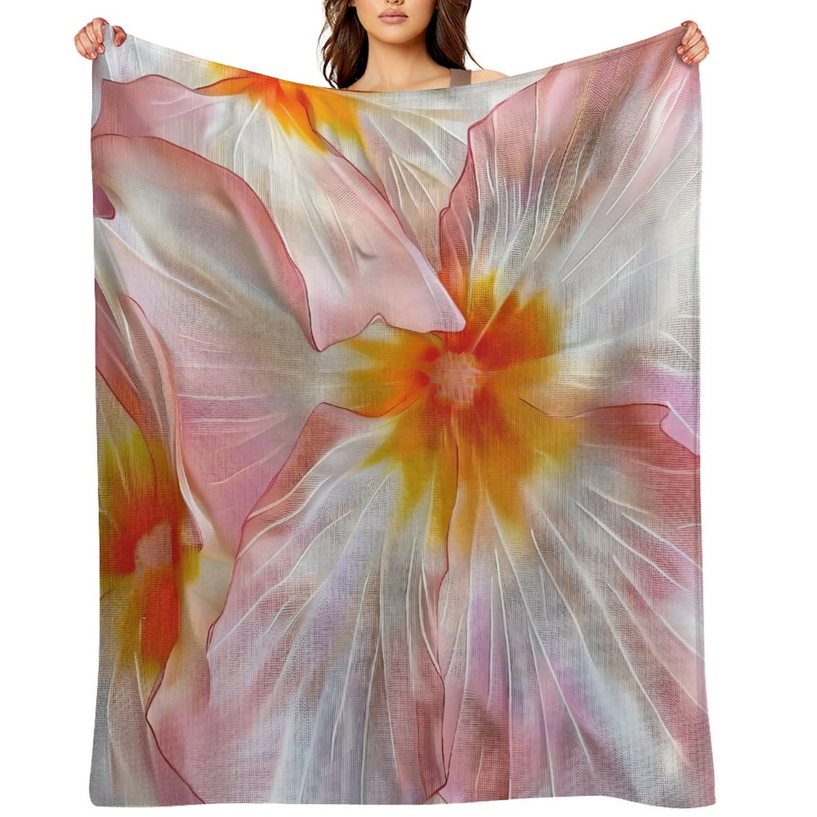 Chilfamy Pink Yellow Petals Abstract Soft Flannel Throw Blanket ...