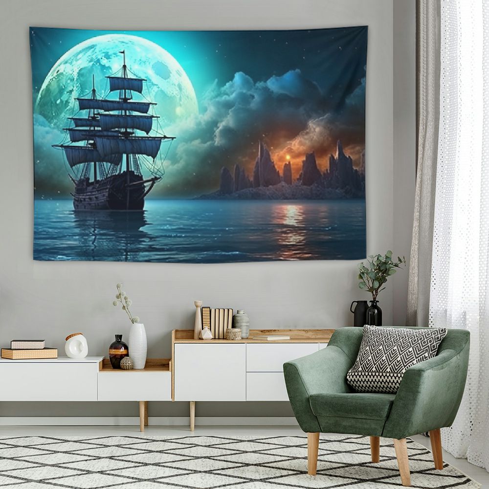 Chilfamy Pirate Boat Tapestry Navigation Decor, Two Sailing Ships and ...