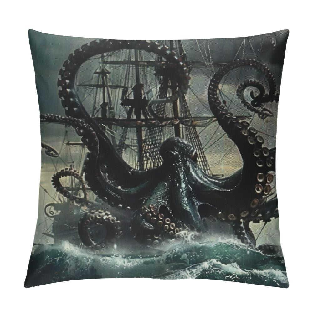 Chilfamy Pirate Ship Octopus Throw Pillow Cover Cushion Case for Home ...