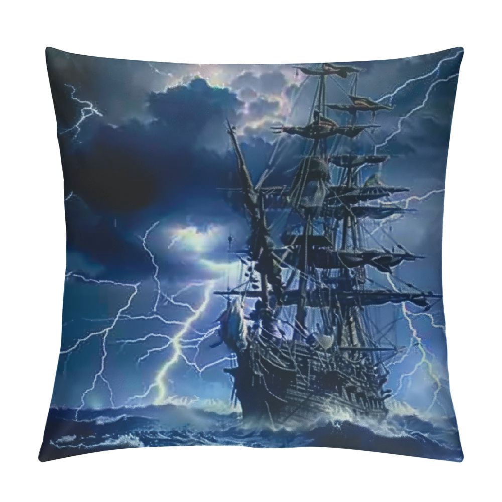 Chilfamy Pirate Ship Throw Pillow Cover,Summer Ocean Square Pillow Case ...