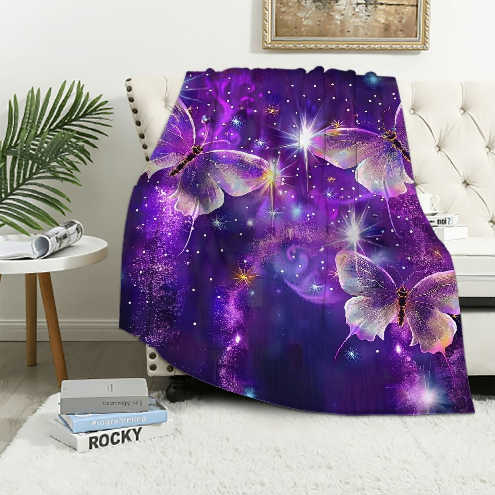 Chilfamy Print with Butterflies and Sparkle Stars Throw Blanket Comfort ...