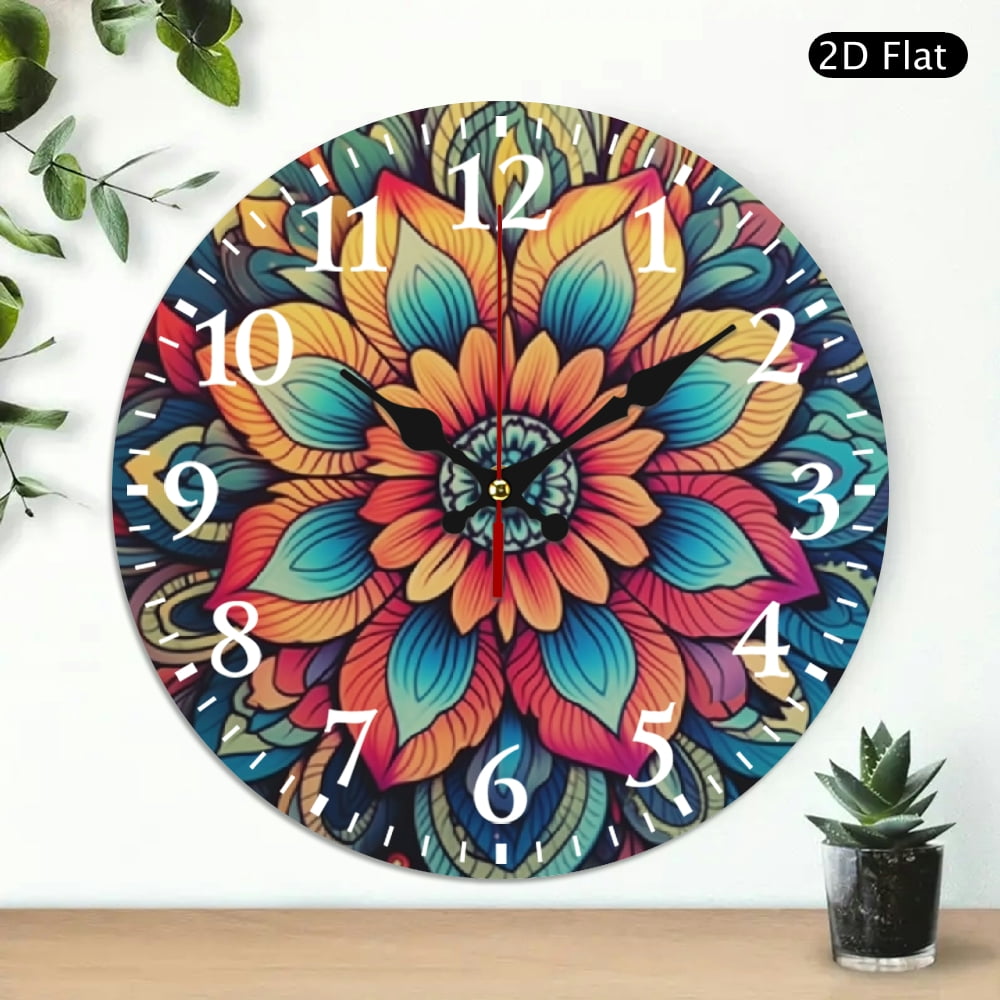 Chilfamy Psychedelic Flowers Wall Clock Silent Mechanical Movement 10 Inches Decor for Living ...