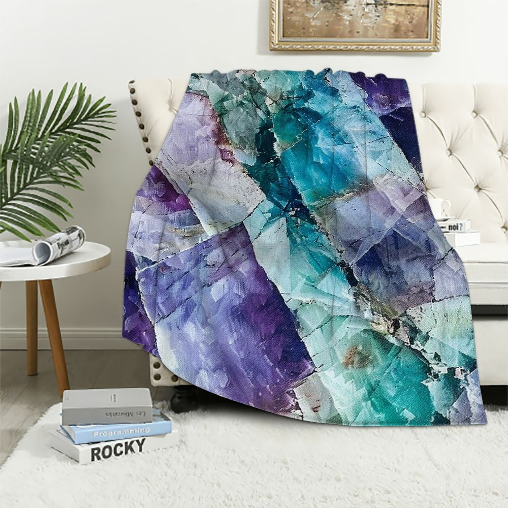 Chilfamy Purple Blue Marble Print Blanket Abstract Cobblestone Quartz ...