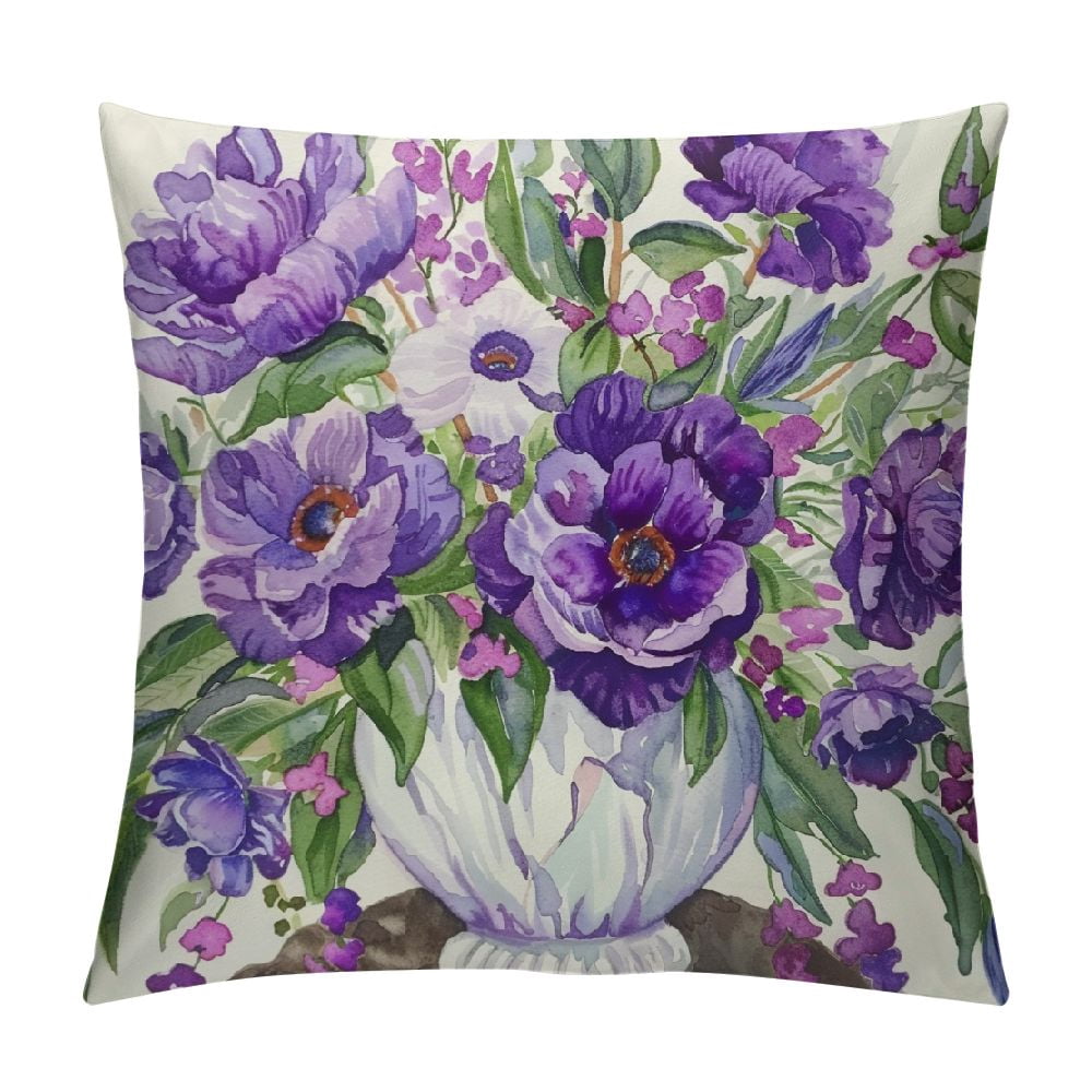 Chilfamy Purple Lavender Throw Pillow Covers Spring Summer Flower Vase ...