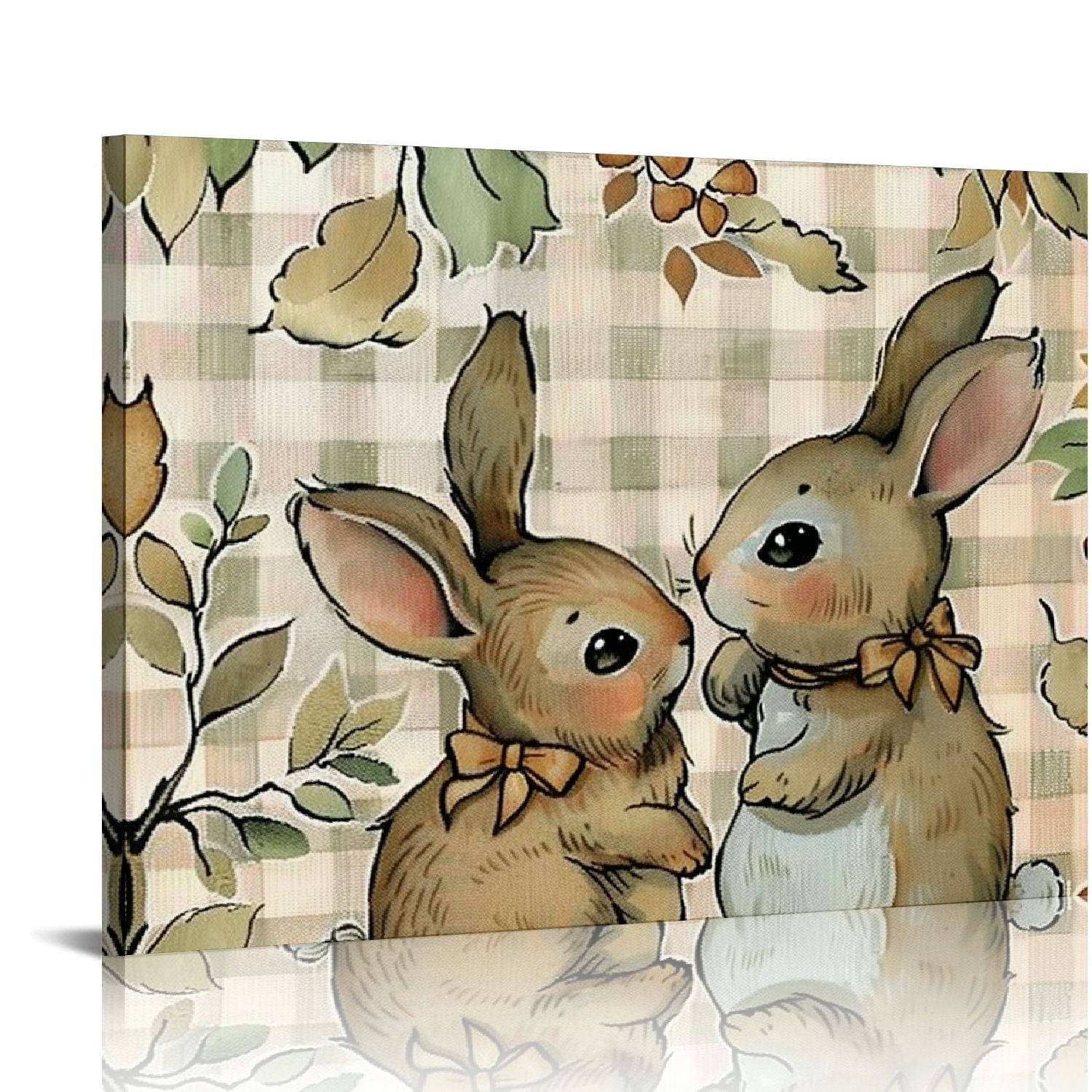 Chilfamy Rabbits Checkered Leaves Wall Decor for Bathroom Bedroom ...