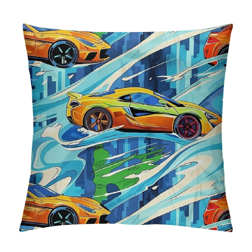 Chilfamy Race Car Pillow Cover ,Watercolor Cars Blue Cushion Case for ...