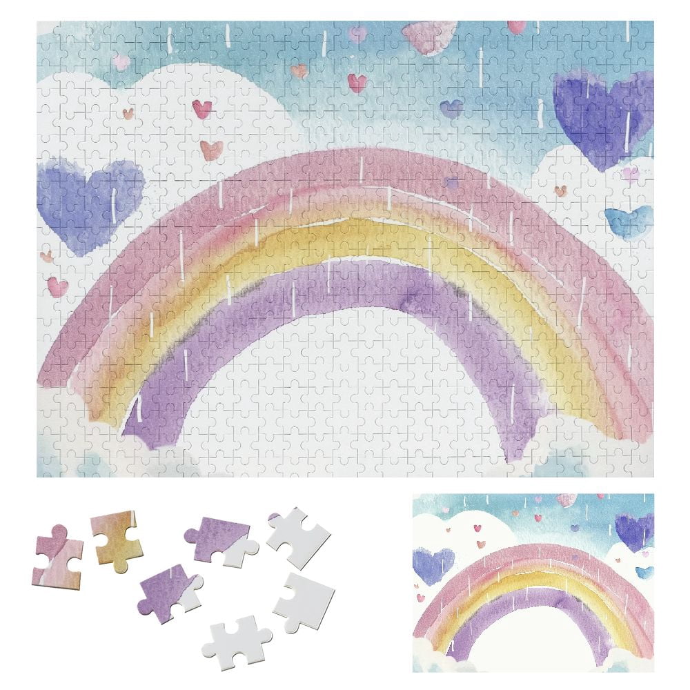 Chilfamy Rainbow Hearts Clouds Wooden Jigsaw Puzzle for Adults and Kids ...