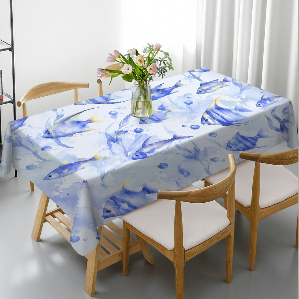 Chilfamy Rectangle Dining Tablecloth - Blue Tropical Fish Pattern Print ...