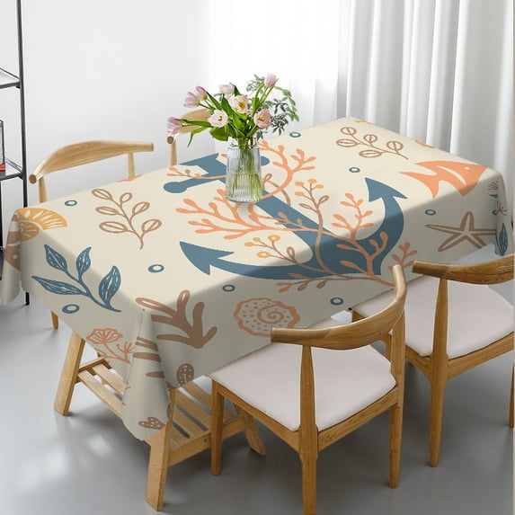 Chilfamy Rectangle Dining Tablecloth - Boho Anchor Fish Marine Print ...