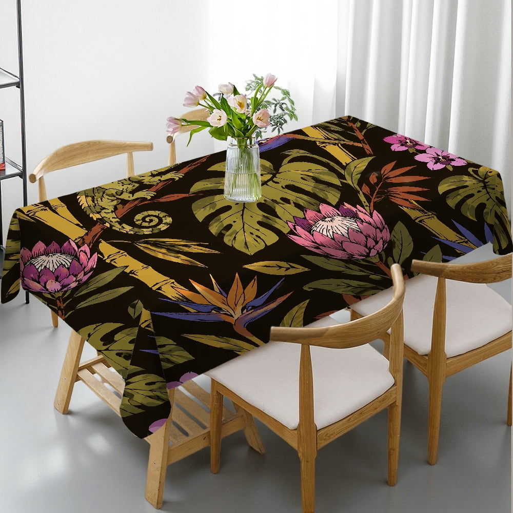 Chilfamy Rectangle Dining Tablecloth - Chameleon Jungle Pattern Print ...