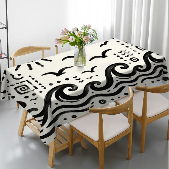 Chilfamy Rectangle Dining Tablecloth - Coastal Doodle Pattern With ...