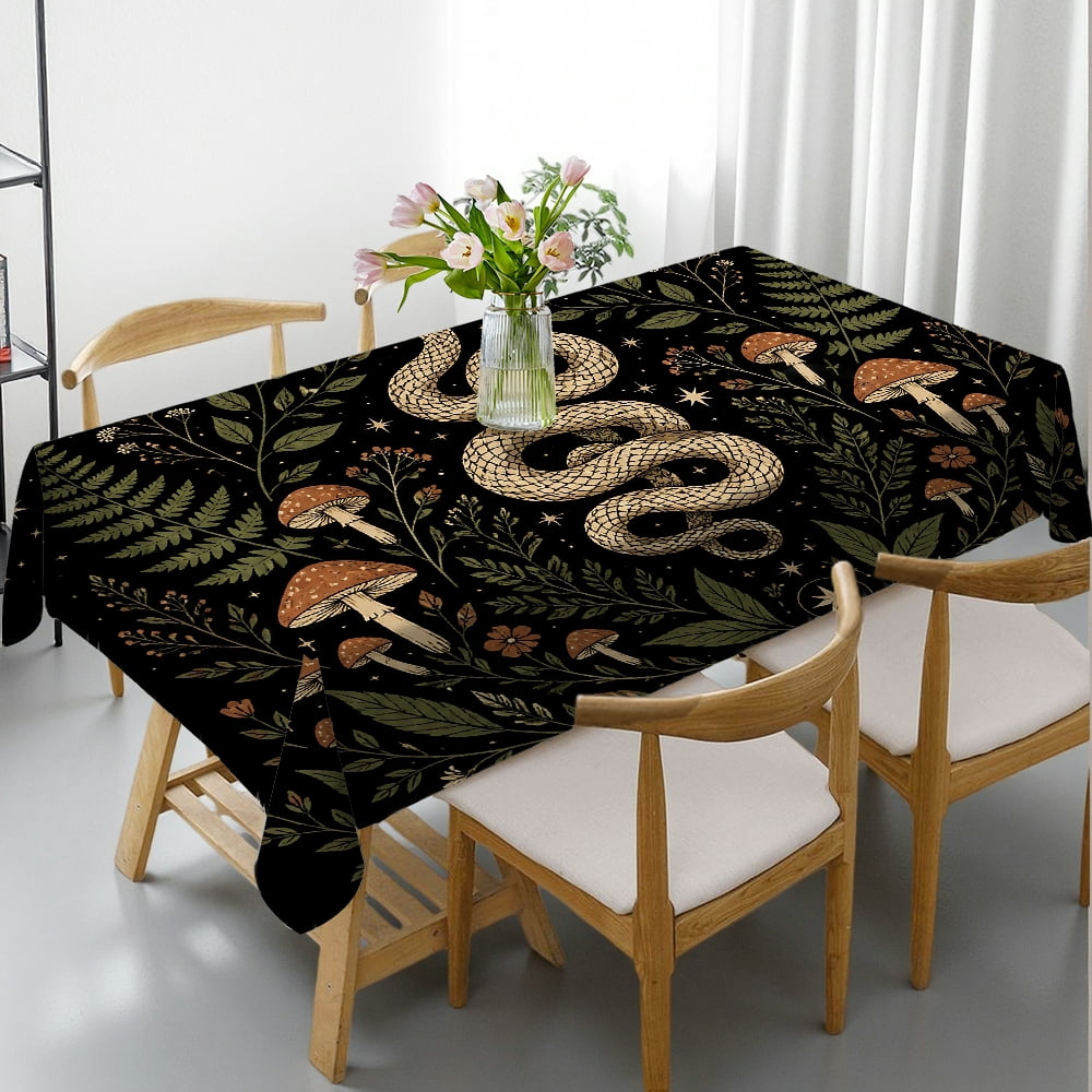 Chilfamy Rectangle Dining Tablecloth - Coiled Snake Between Moon Phases ...