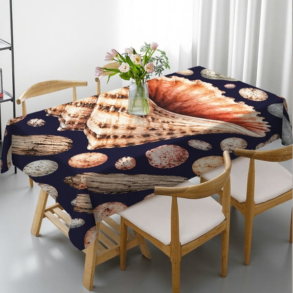 Chilfamy Rectangle Dining Tablecloth - Navy Conch Shell Pebbles Print ...
