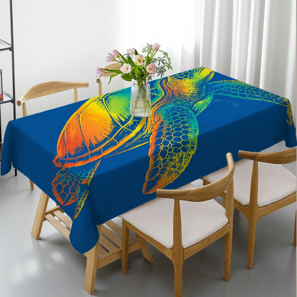 Chilfamy Rectangle Dining Tablecloth - Rainbow Sea Turtle Navy ...