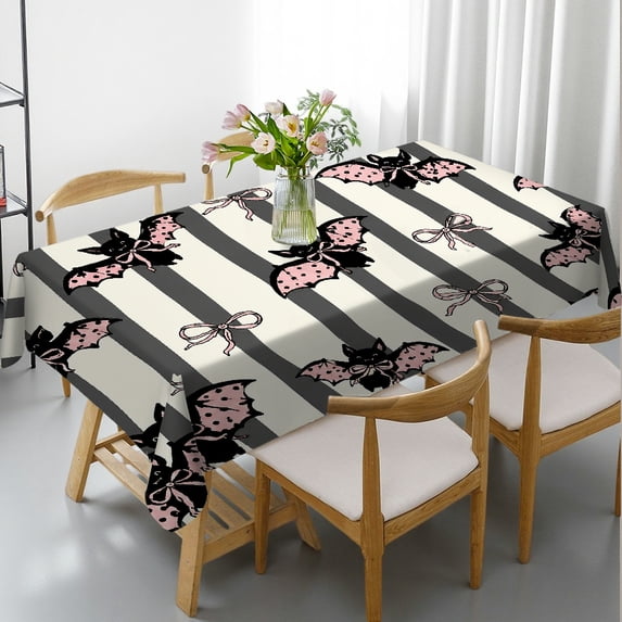 Chilfamy Rectangle Tablecloth - Bat Bow Stripe Pattern Print, Festive ...