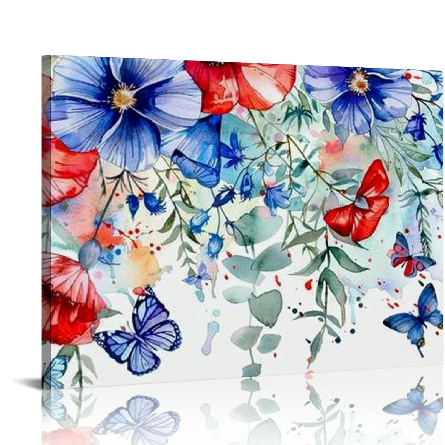 Chilfamy Red Blue Poppy Flowers Wall Art For Living Room/Bedroom ...