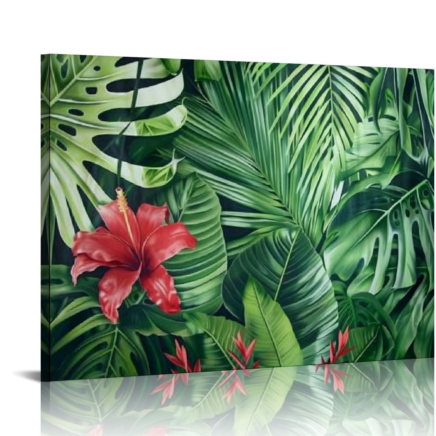 Chilfamy Red Flower, Green Leaves Canvas Wall Decor - Ideal Choice for ...