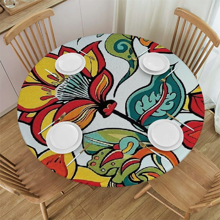 Chilfamy Red Orange Flowers Table Cloth Traditional Culture Ethnic ...