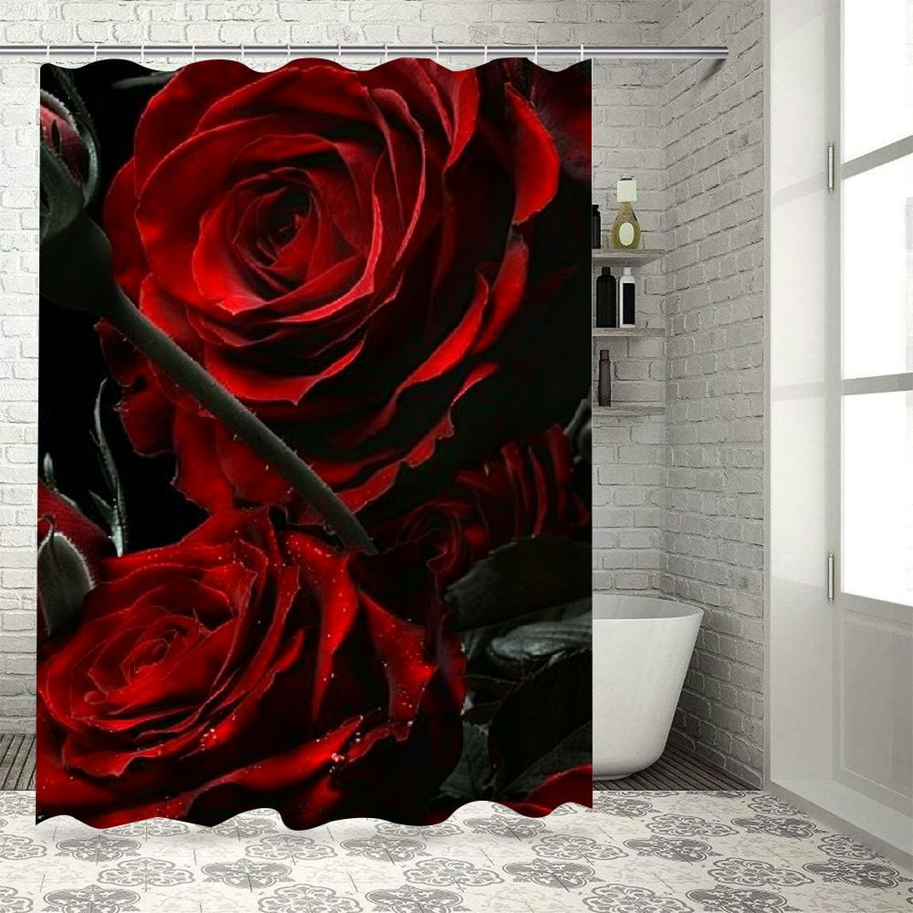 Chilfamy Red Rose Shower Curtain Waterproof Polyester Fabric Shower ...