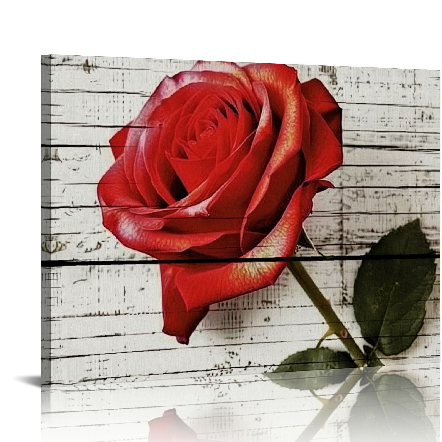Chilfamy Red Rose With Wood Grain Wall Art Flower Picture Canvas ...
